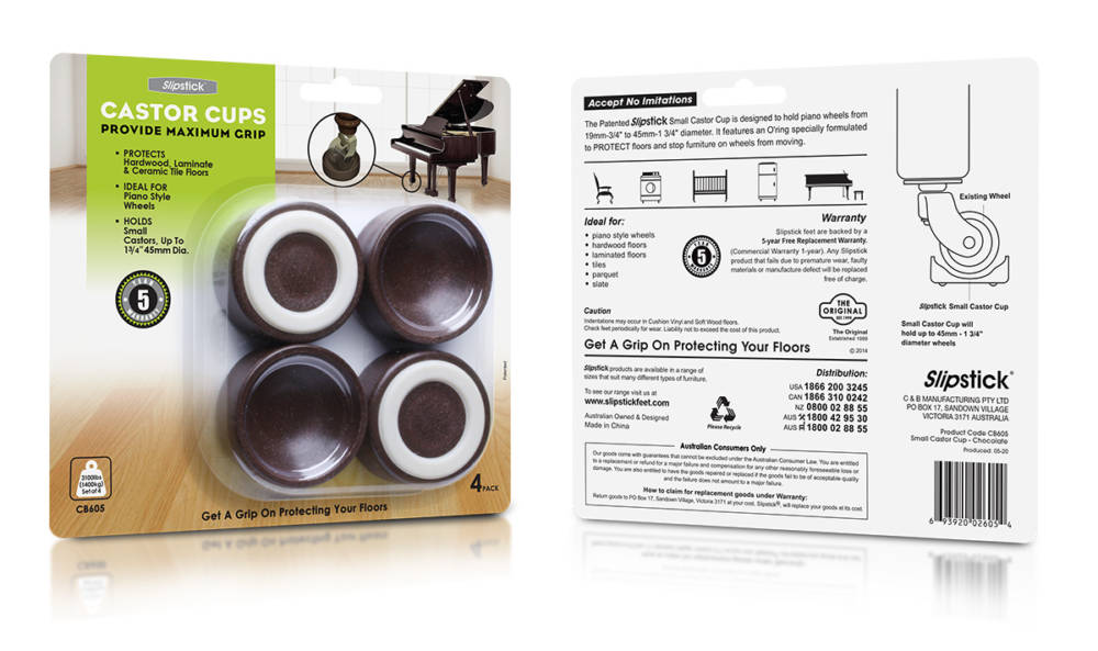 Set of 4, Small Castor Cups, Chocolate – CB605 | Slipstick Foot