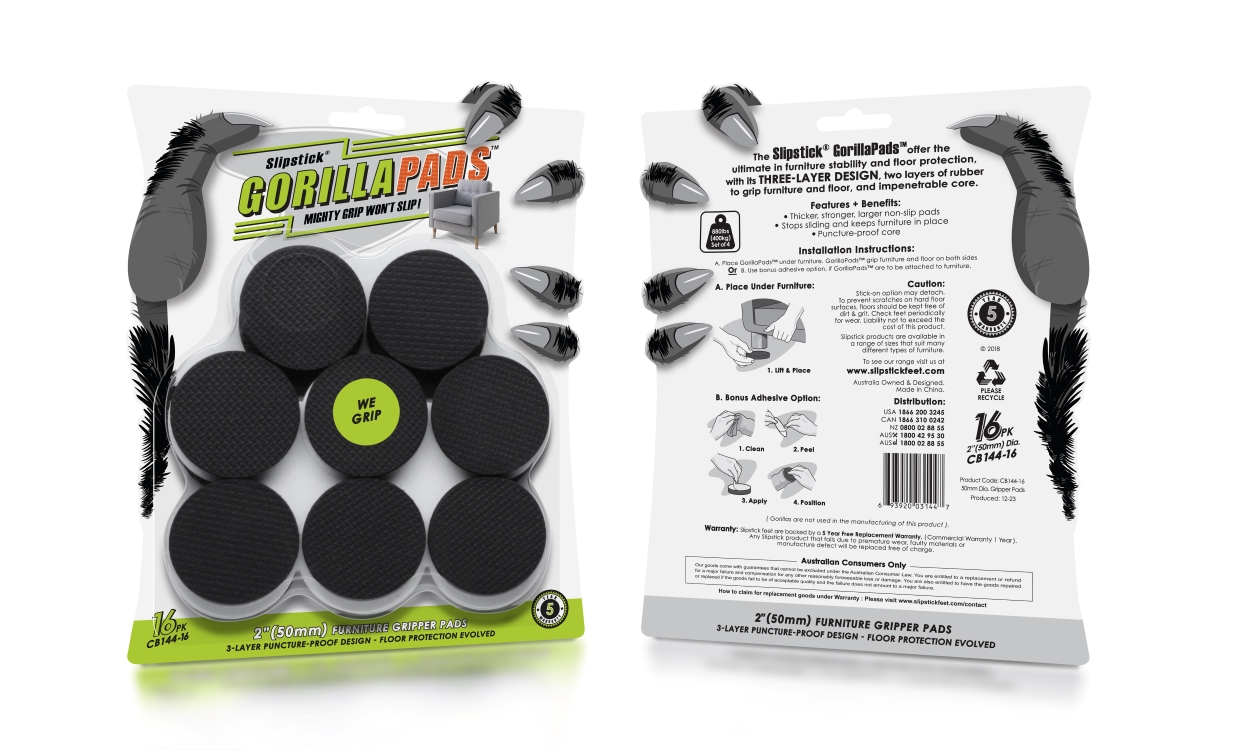 Slipstick GorillaPads® | Furniture Gripper Pads for Stability