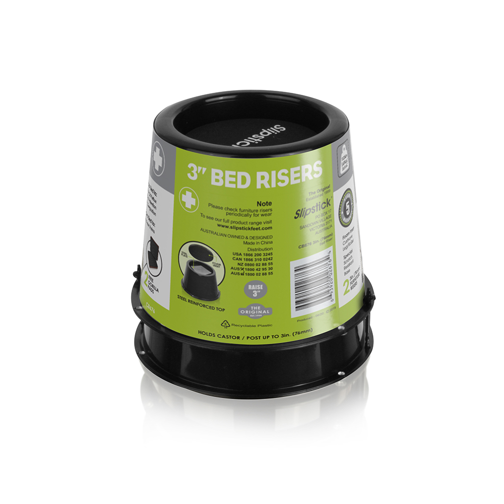 Set of 4 – 3” (75mm) Bed/Furniture Riser, Black – CB672 | Slipstick Foot